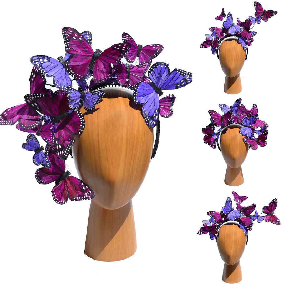 The "issie" Mixed Purple Violet Monarch Feather Butterfly Fascinator ...