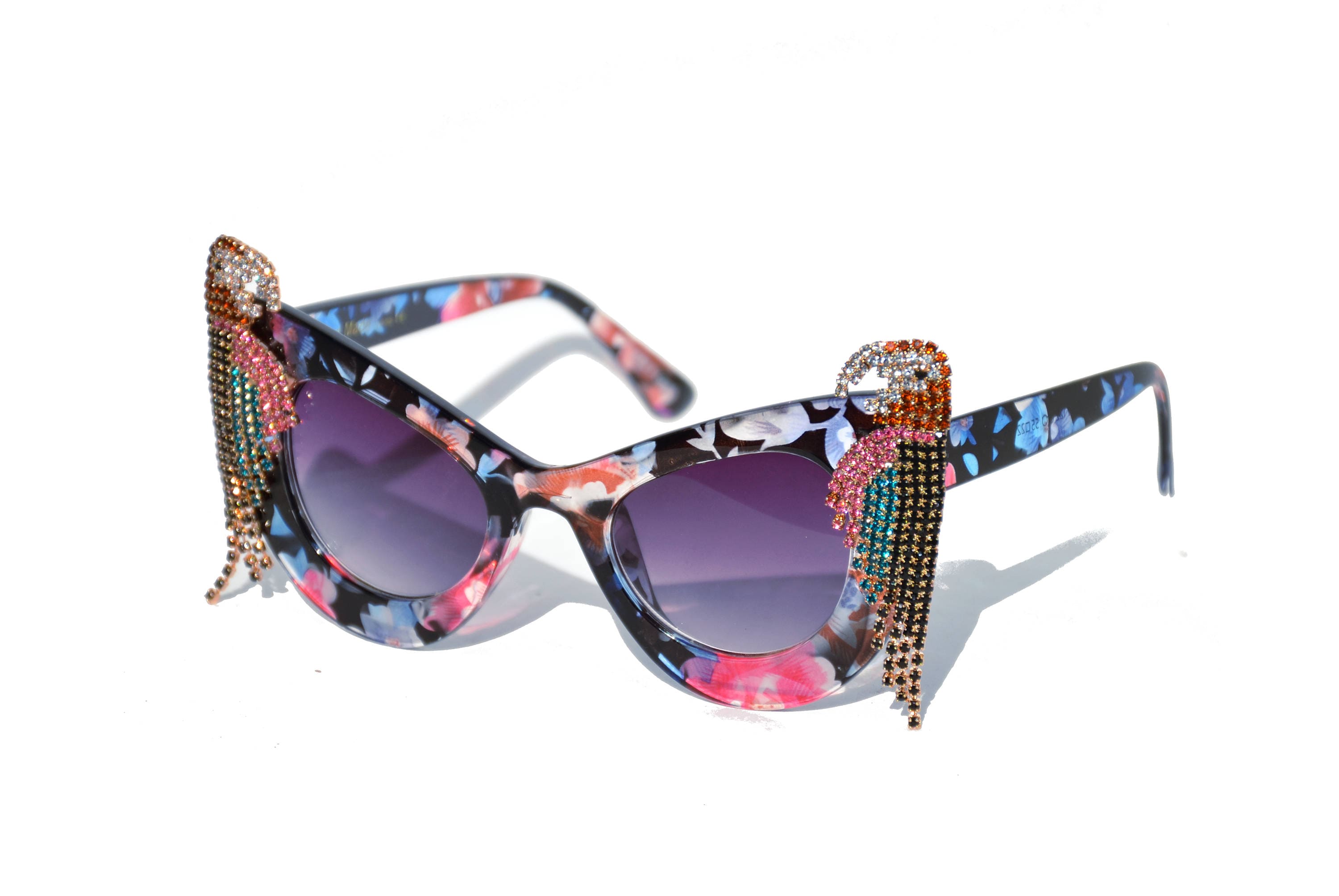 Tropical Rhinestone Parrot Floral Sunglasses Retro Pinup Sunglasses ...