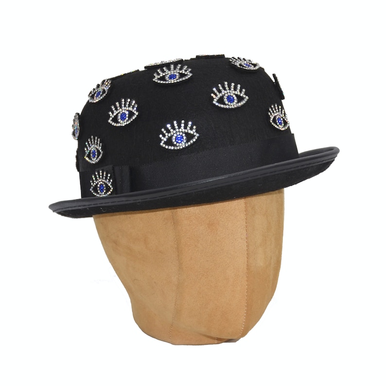 Surrealist Jeweled Eye Black Bowler Hat Ready to Ship Dali - Etsy