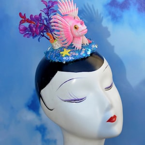 Striped Lionfish Seapunk Ocean Fascinator Hat W/ Plants, Crab, Coral ...