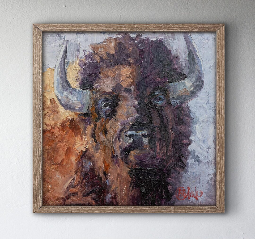 Bison Face Painting Mounted Canvas Print | Western Wall Art | Plein Air ...