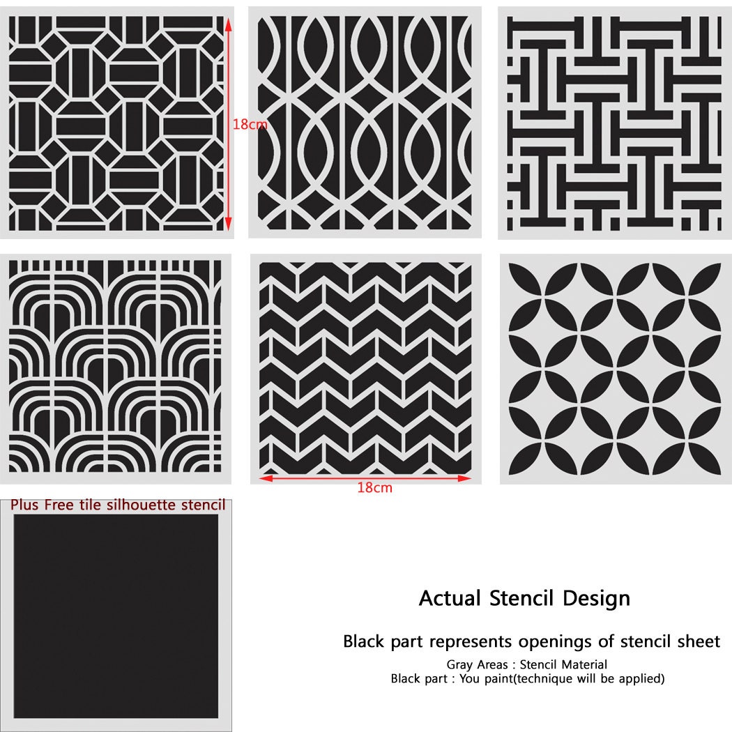 Geometrico delle mattonelle Stencil Set per decorare la parete ...