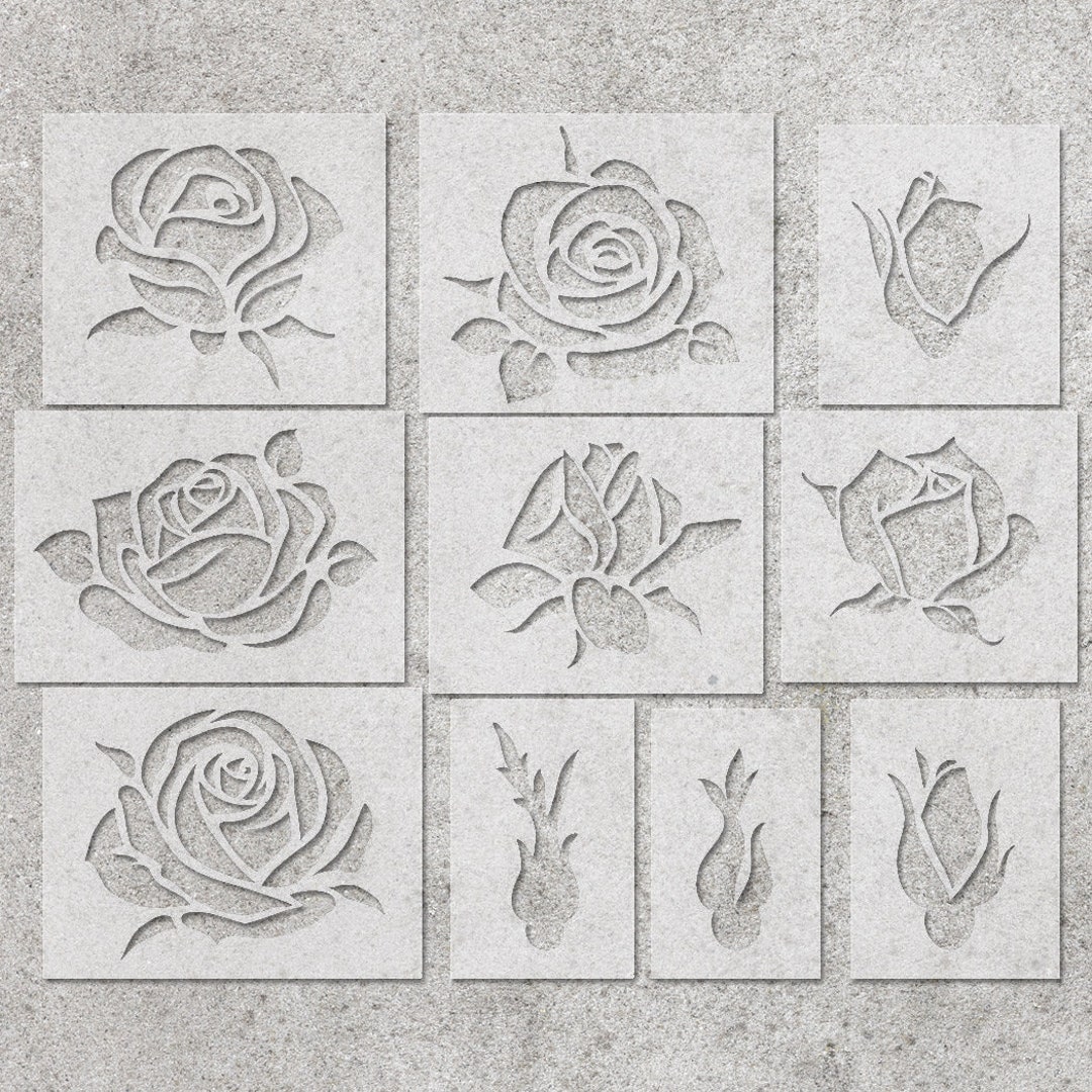 10 Pieces Rose Stencil for Painting Wall Tile Fabric Wood Art&craft ...