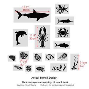 17 Pcs Sea Creature Life Stencils for Painting Wall Tile Fabric Wood ...