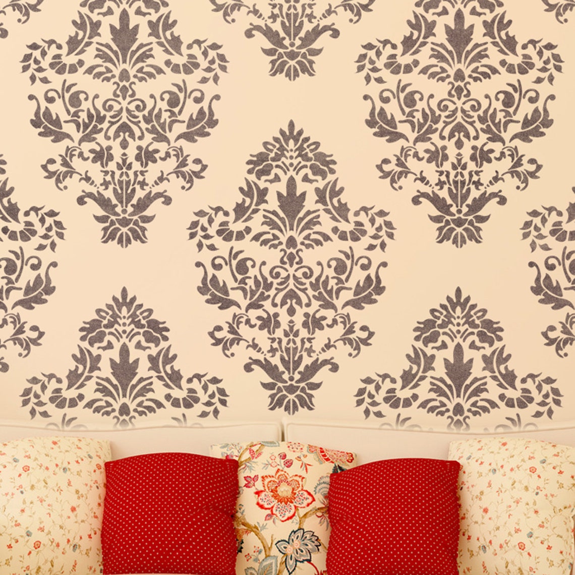 Damask Wall Stencil Pattern Ludovica for DIY Home Decor - Etsy