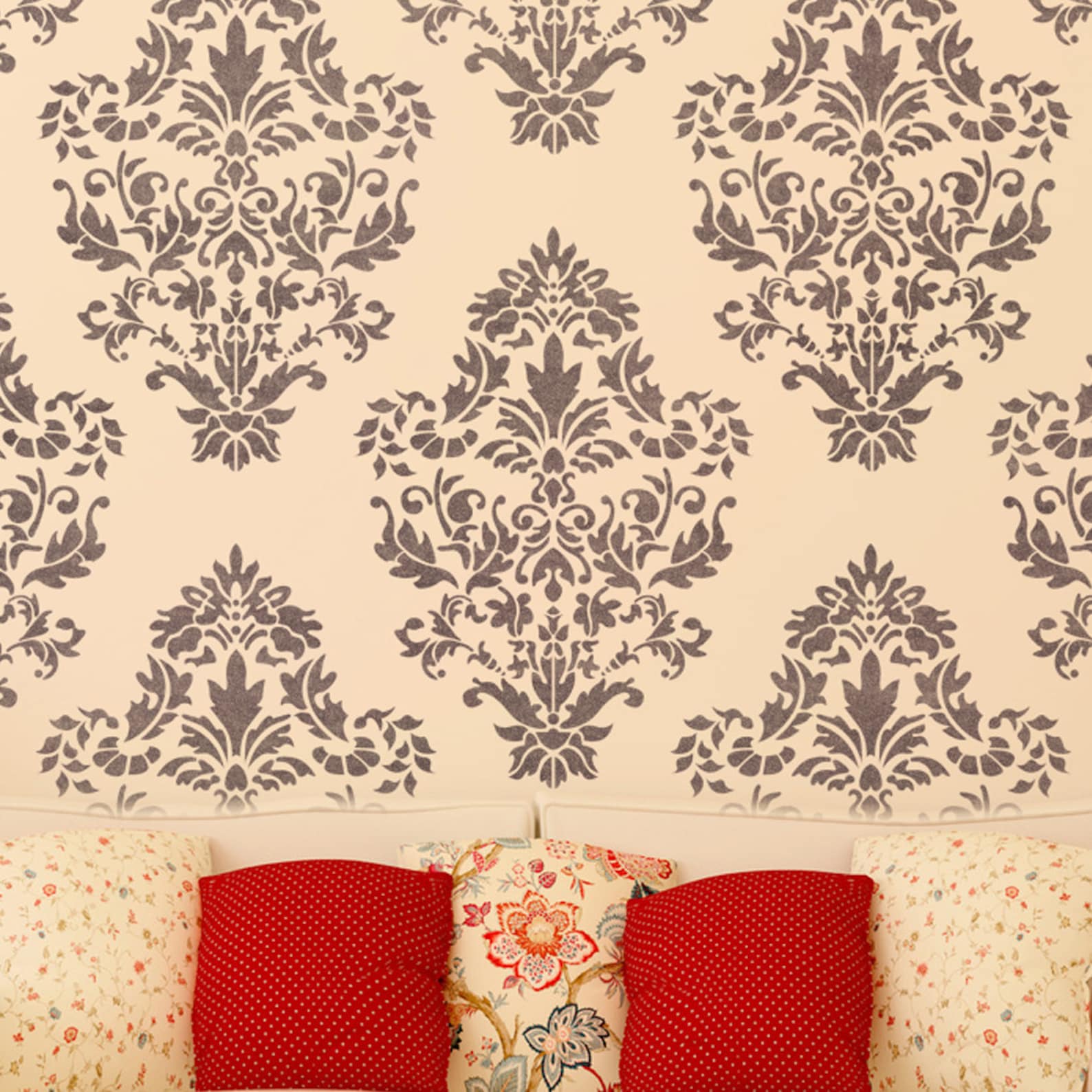 Damask Wall Stencil Pattern Ludovica for DIY Home Decor - Etsy