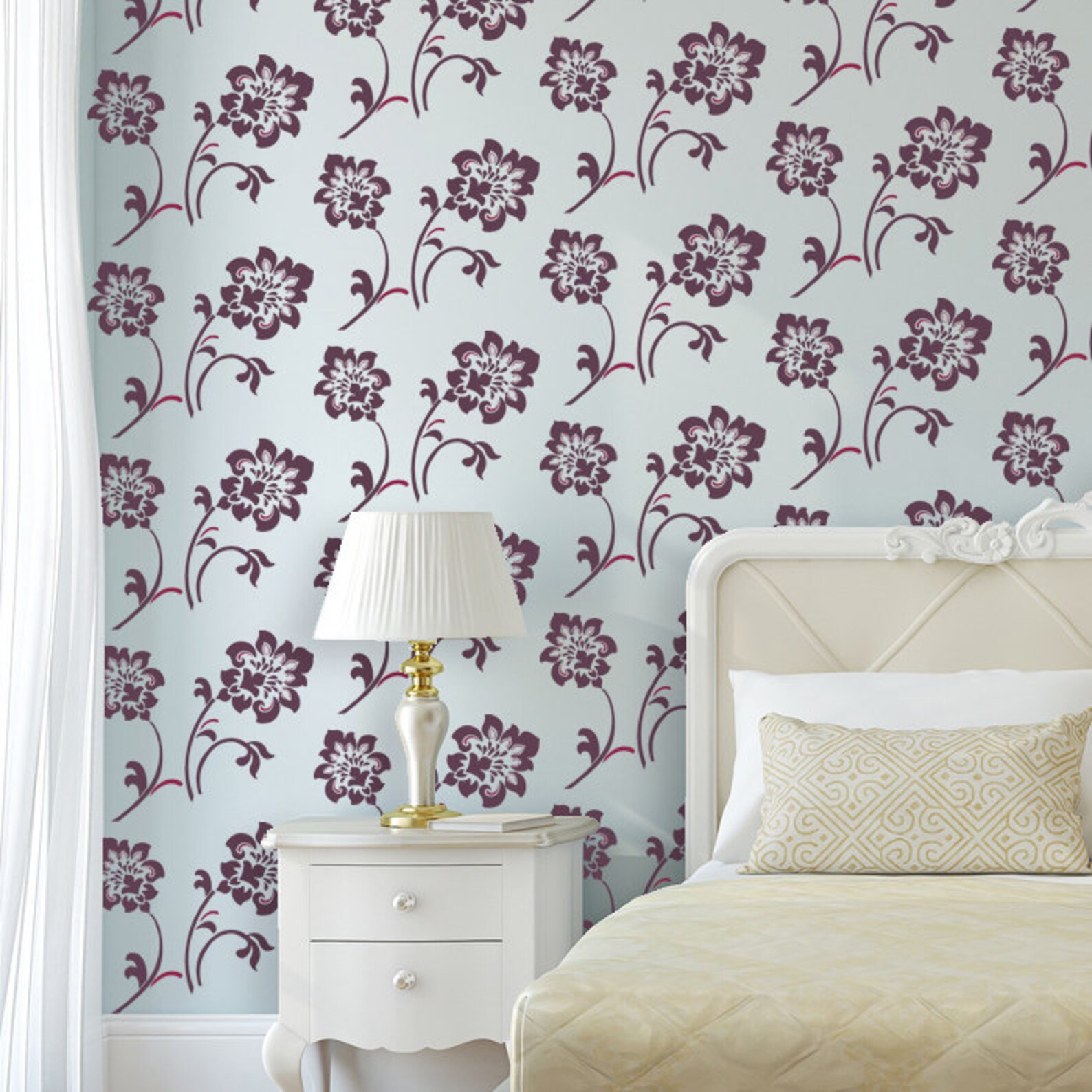 Large Wall Stencil Floral Pattern Damask Stencil for DIY Wallpaper Look ...