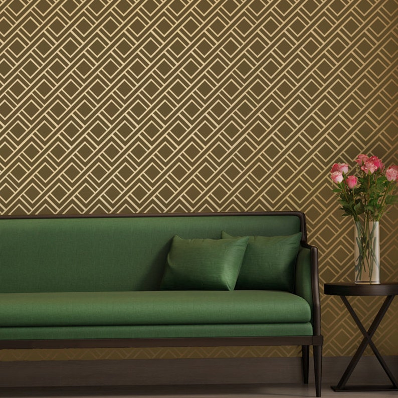 Wall Stencils Square Geometric Pattern Reusable Stencil for Wall Room ...
