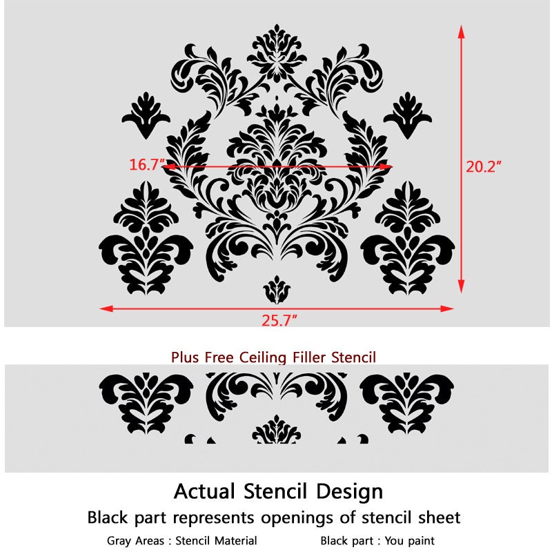 Large Wall Damask Stencils Danielle Reusable Allover Pattern for DIY ...