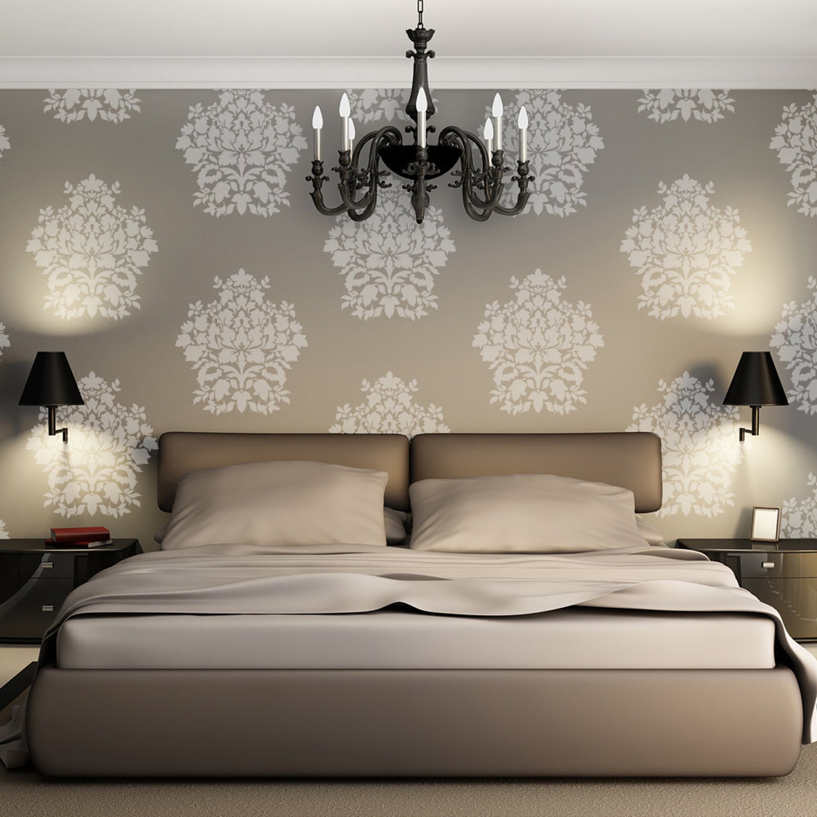 Large Wall Damask Stencil Denise, Allover Stencil for Easy DIY ...