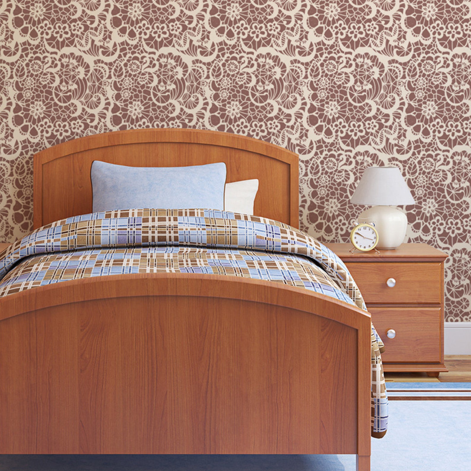 Lace With Blossom Wall Stencil Reusable Pattern for Wall DIY - Etsy