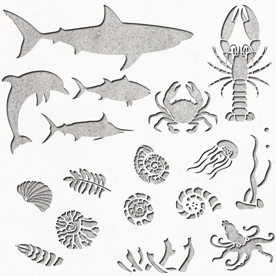 17 Pcs Sea Creature Life Stencils for Painting Wall Tile Fabric Wood ...