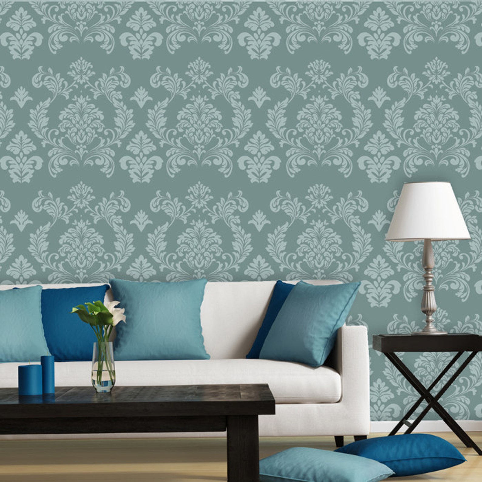 Large Wall Damask Stencils Danielle Reusable Allover Pattern for DIY ...