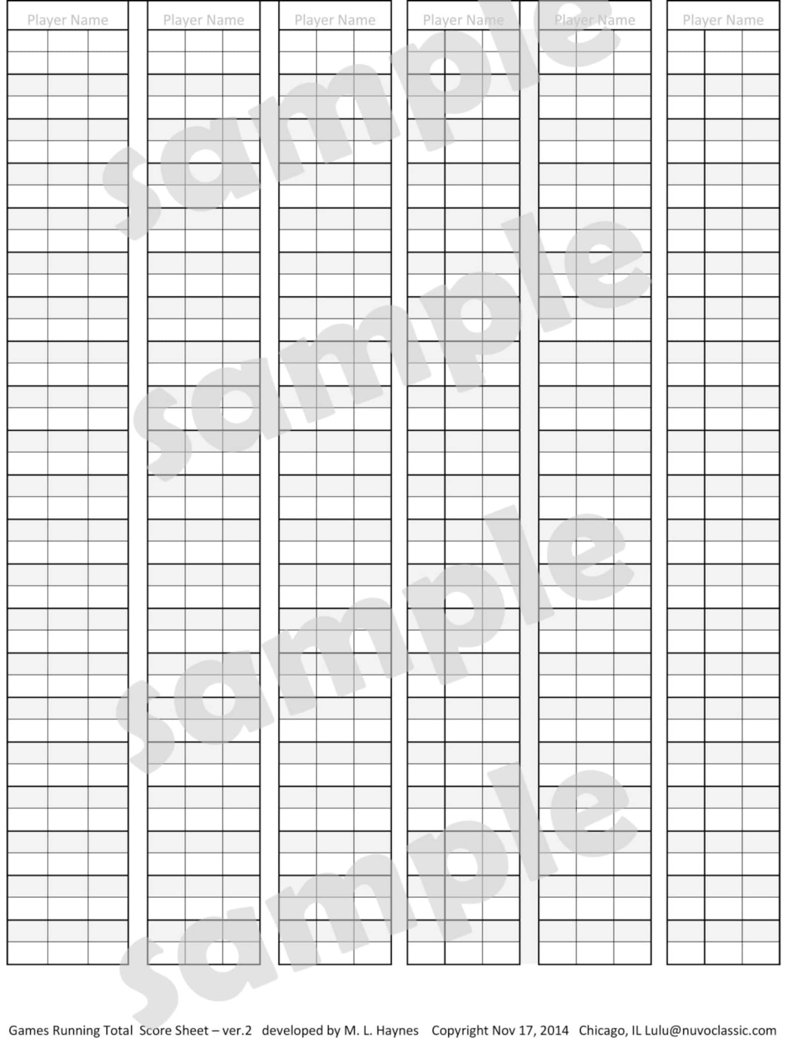 Instant Download! Printable GENERIC Scoresheet. Digital. Multi-use ...