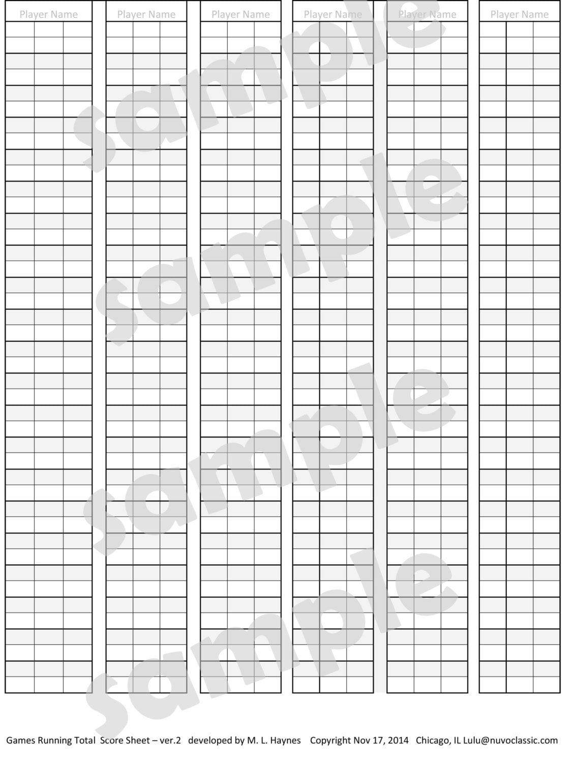 Instant Download! Printable GENERIC Scoresheet. Digital. Multi-use ...
