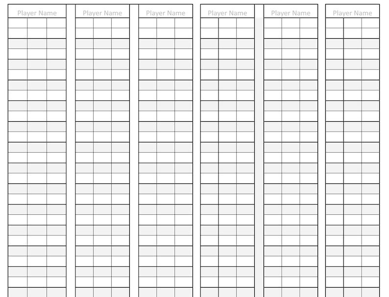 Instant Download! Printable GENERIC Scoresheet. Digital. Multi-use ...