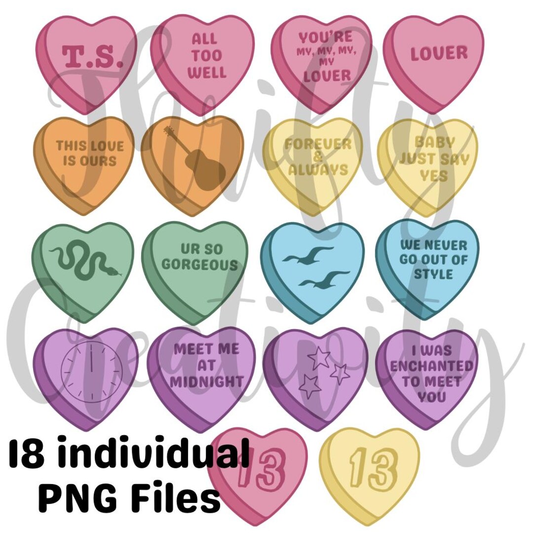 Swiftie Conversation Heart PNG 18 Individual Transparent Files - Etsy