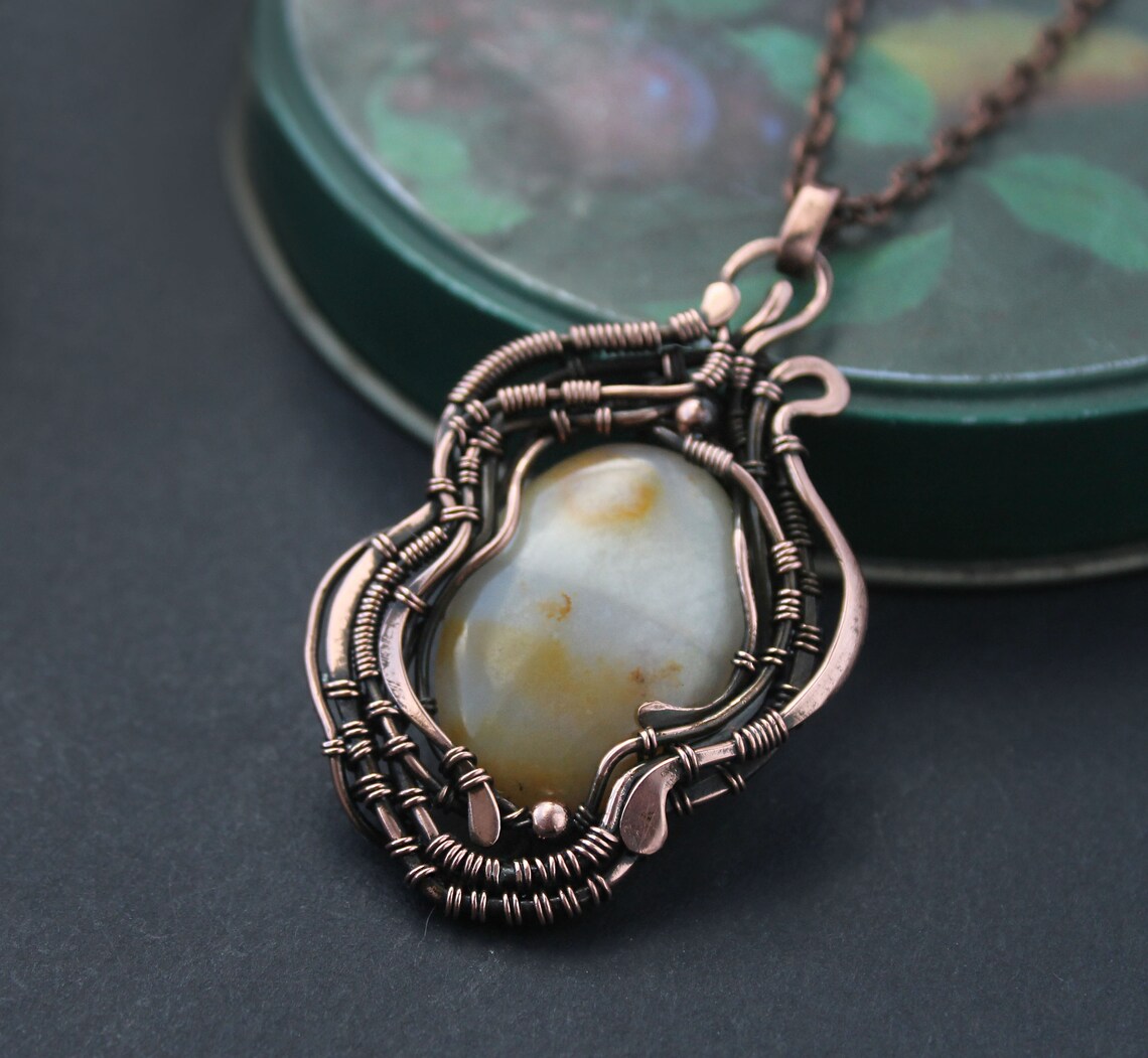 Agate Necklace Metalwork Pendant Wirewrapped Necklace Boho - Etsy