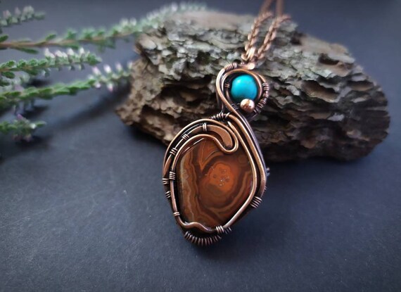 Agate Necklace Wirewrap Pendant Wire Wrapped Jewelry Copper - Etsy