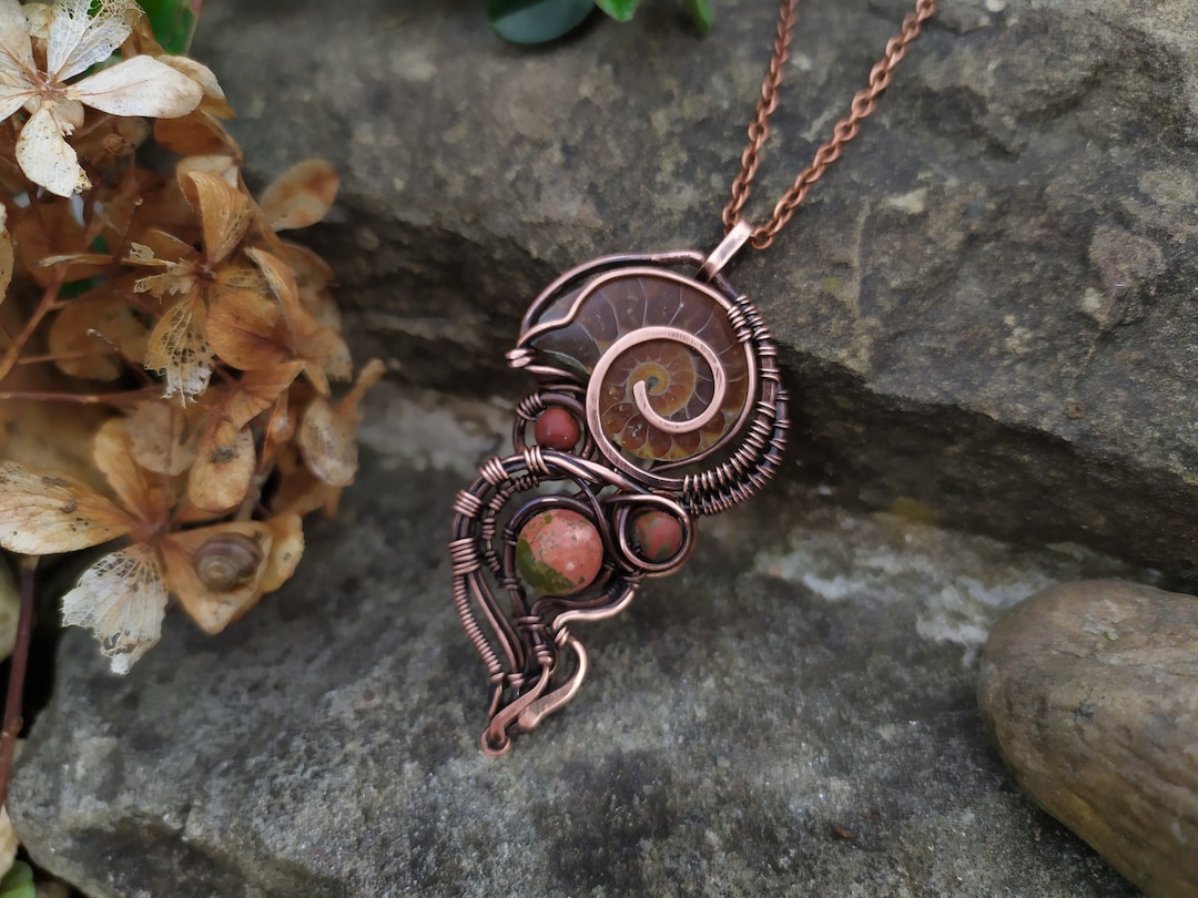 Ammonite Pendant Handmade Artisan Necklace Wrapped Boho Necklace Boho ...
