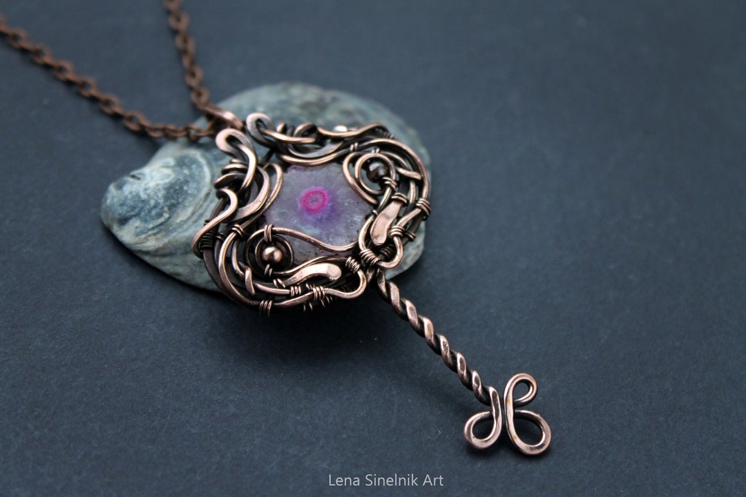 Agate Key Necklace Key Wire Wrapped Pendant Heady Wirewrap Necklace Key ...