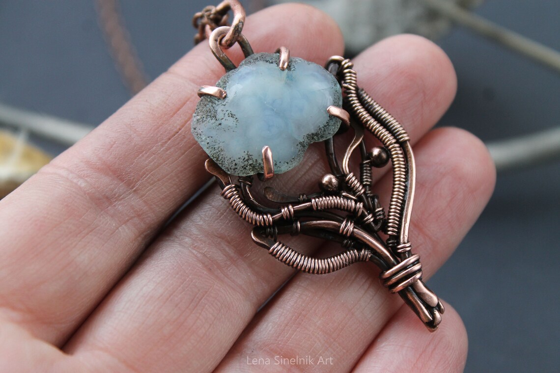 Agate Flower Necklace Copper Pendant Wirewrap Pendant Wire - Etsy