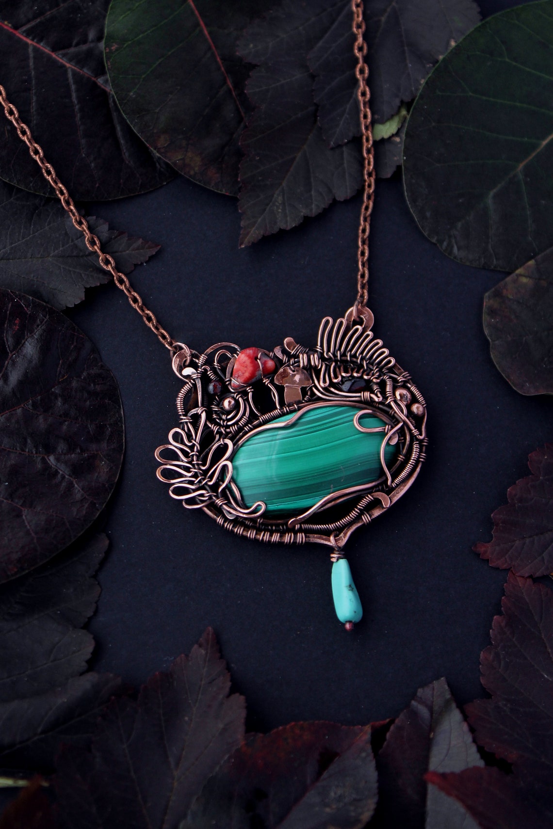 Forest Pendant, Mushrooms Pendant, Copper Pendant, Wire Wrap Pendant ...