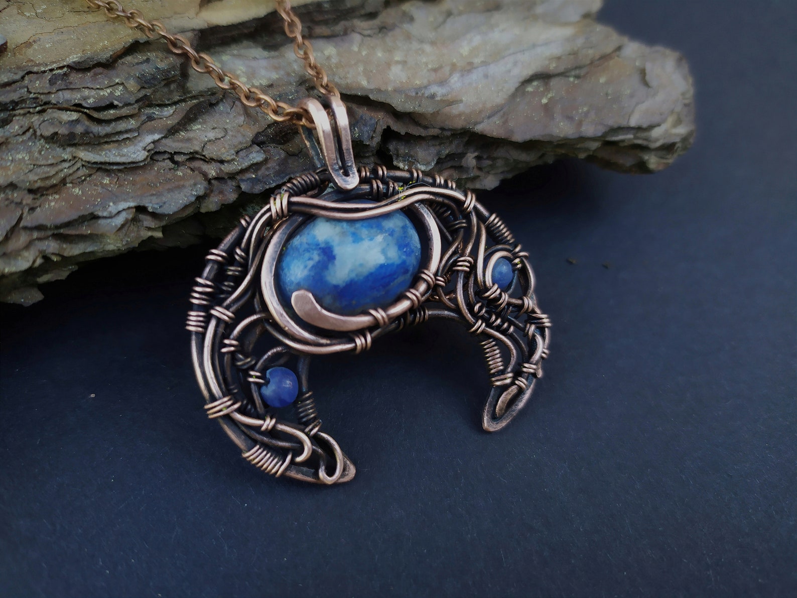 Moon Necklace Wire Wrapped Pendant Copper Jewelry Wire Wrapped - Etsy