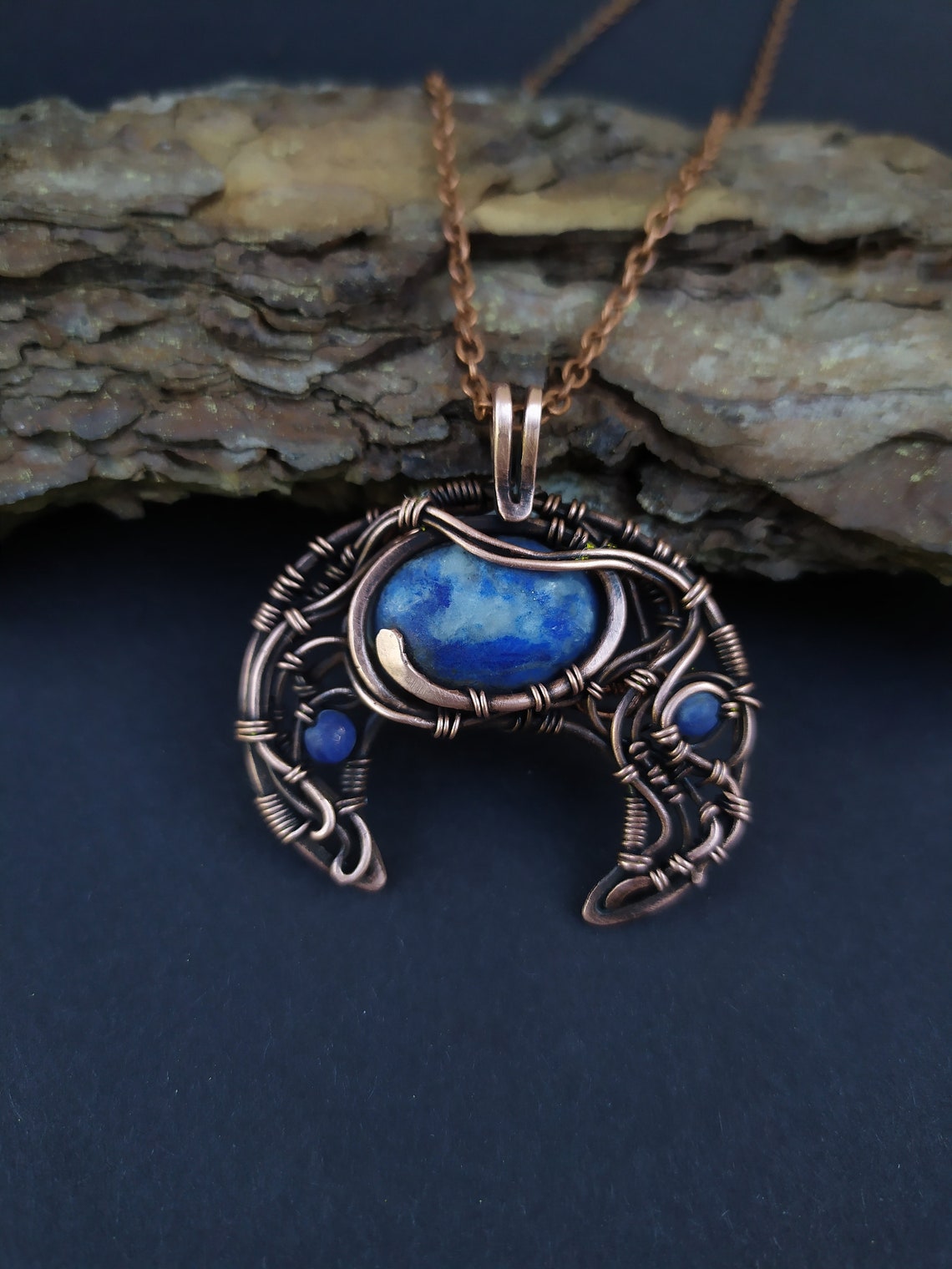 Moon Necklace Wire Wrapped Pendant Copper Jewelry Wire Wrapped Jewelry ...