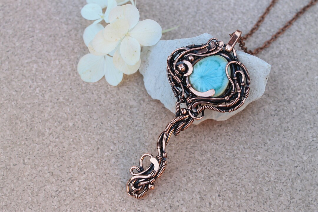 Ceramic Key Pendant Wire Wrap Necklace Wire Wrap Key Handmade Artisan ...