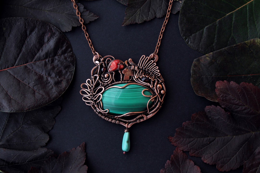Forest Pendant, Mushrooms Pendant, Copper Pendant, Wire Wrap Pendant ...