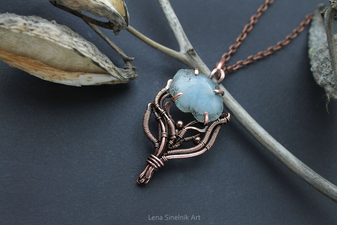 Agate Flower Necklace Copper Pendant Wirewrap Pendant Wire - Etsy