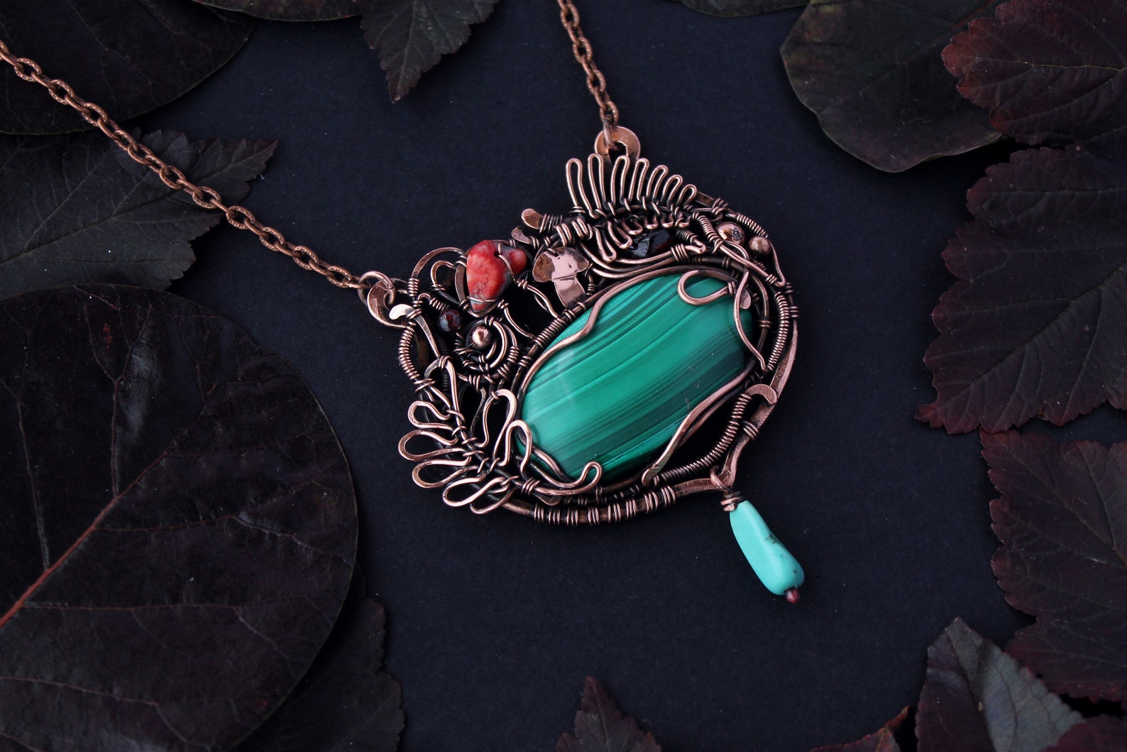 Forest Pendant, Mushrooms Pendant, Copper Pendant, Wire Wrap Pendant ...