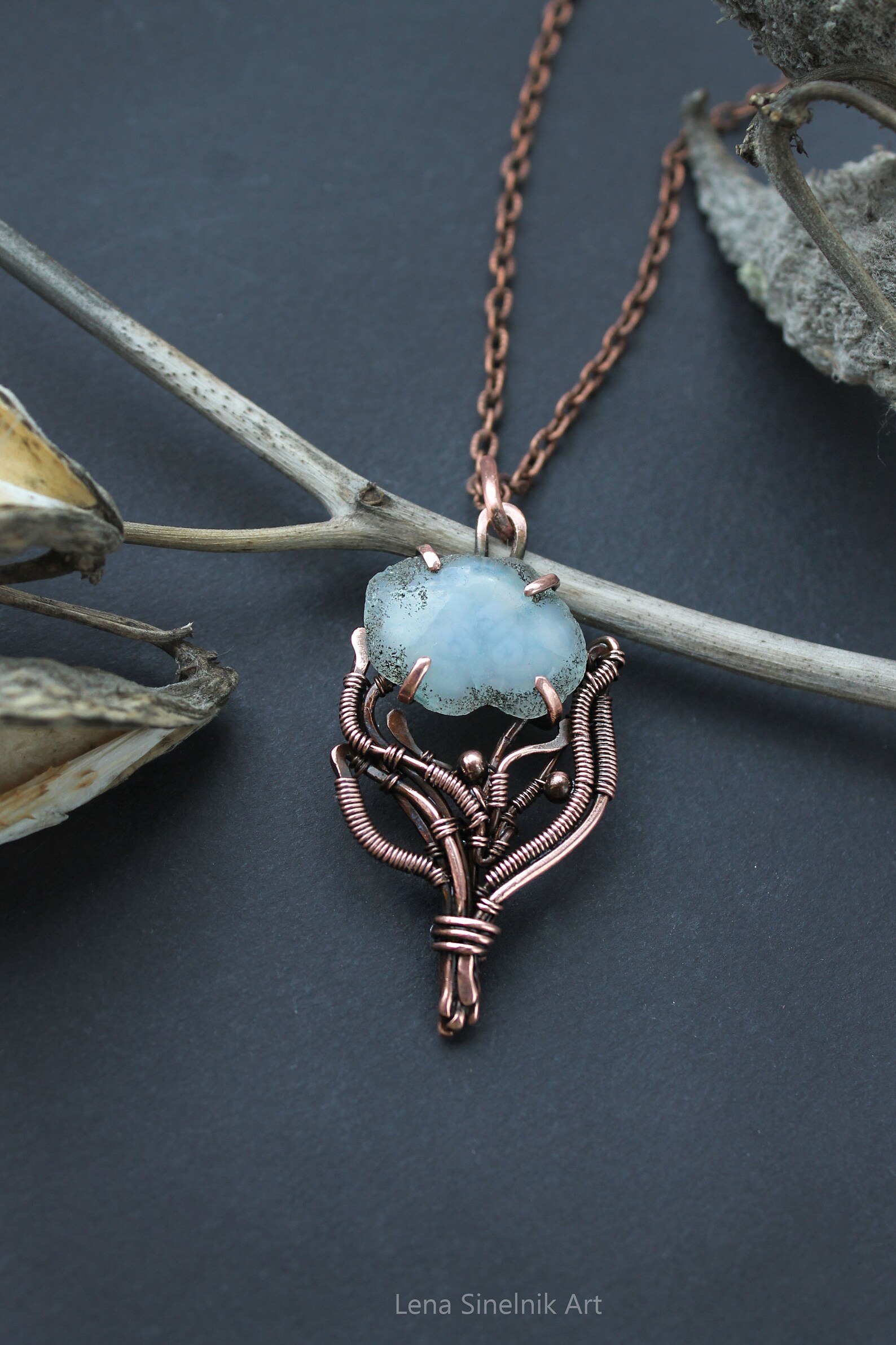 Agate Flower Necklace Copper Pendant Wirewrap Pendant Wire - Etsy