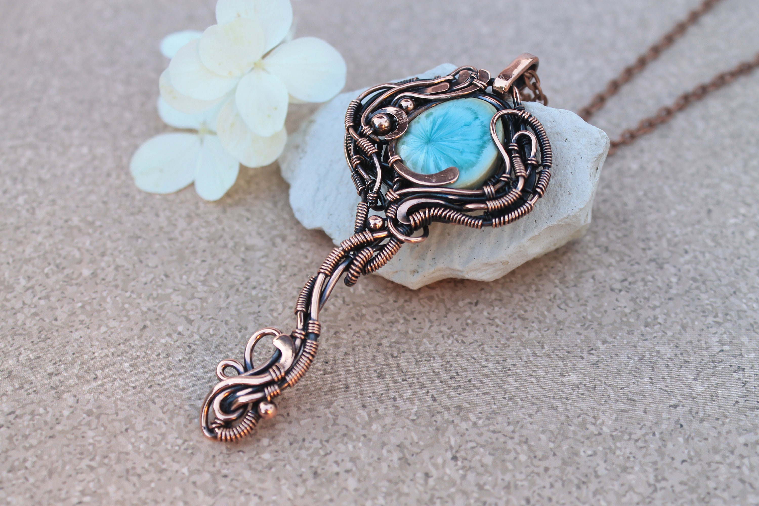 Ceramic Key Pendant Wire Wrap Necklace Wire Wrap Key Handmade Artisan ...