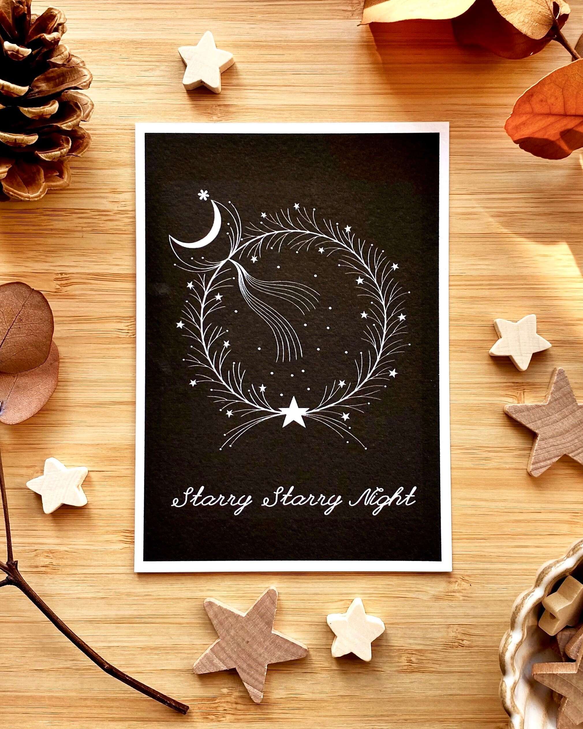 Starry Starry Night. Black and White Christmas Card. Winter - Etsy