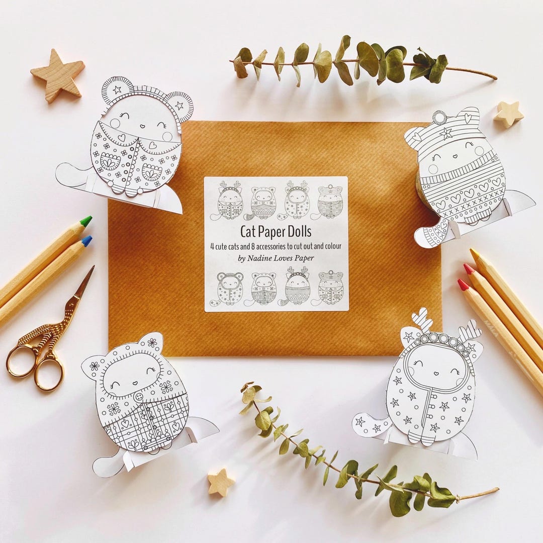 Cute Cat Paper Dolls. 4 Cat Paper Dolls With 8 Cosy Winter Outfits and ...