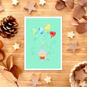 Party Cupcake and Balloons, Birthday Card, Anniversary Card. - Etsy