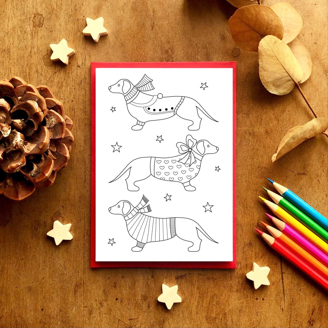 6 Festive Colour in Greeting Cards, Pack 2. Colouring Cards for Kids. 6 ...