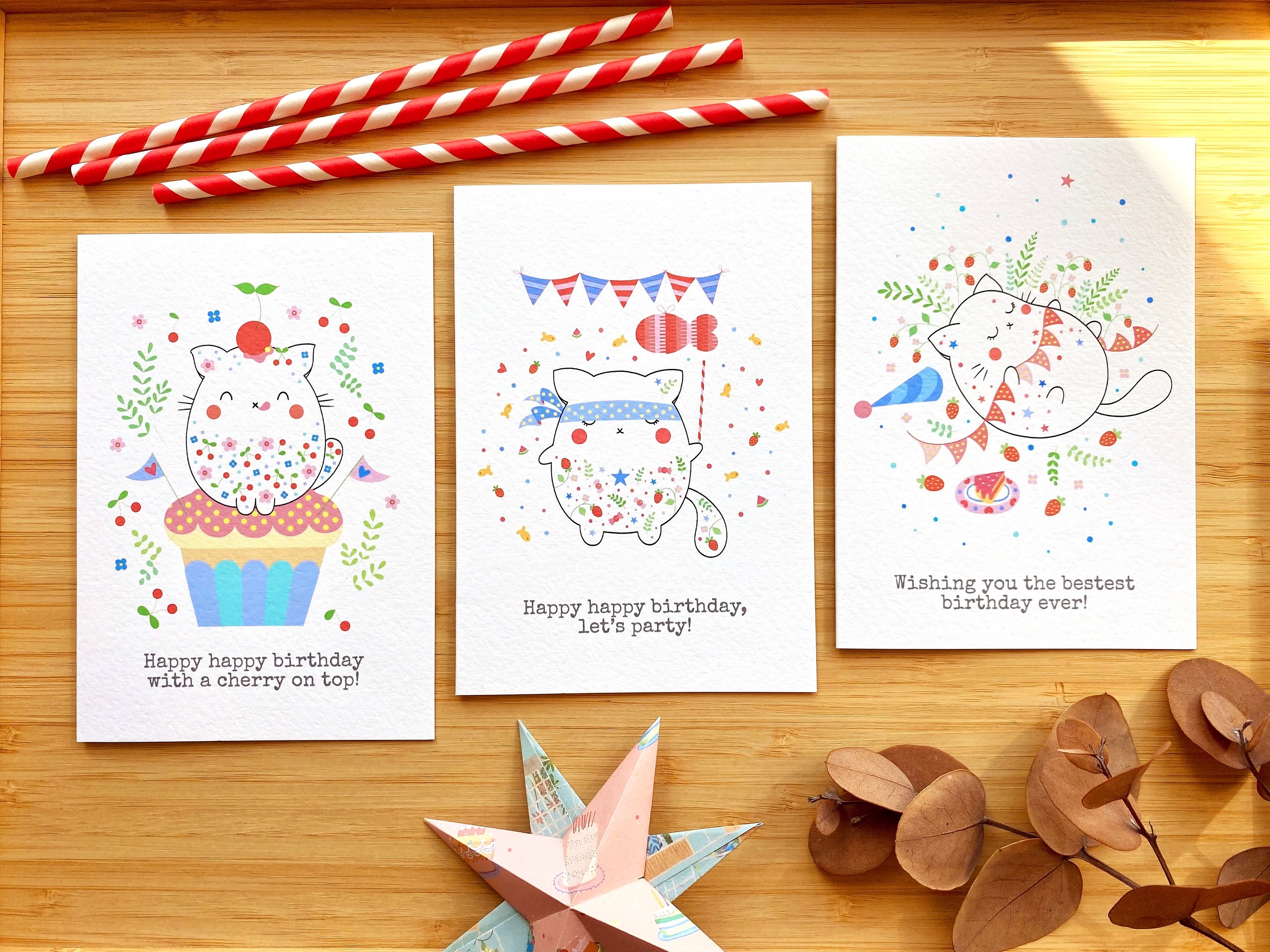 Cute Cat and Confetti Birthday Card. Yay, Today is Your Day, Happy ...