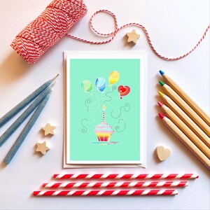 Party Cupcake and Balloons, Birthday Card, Anniversary Card. - Etsy