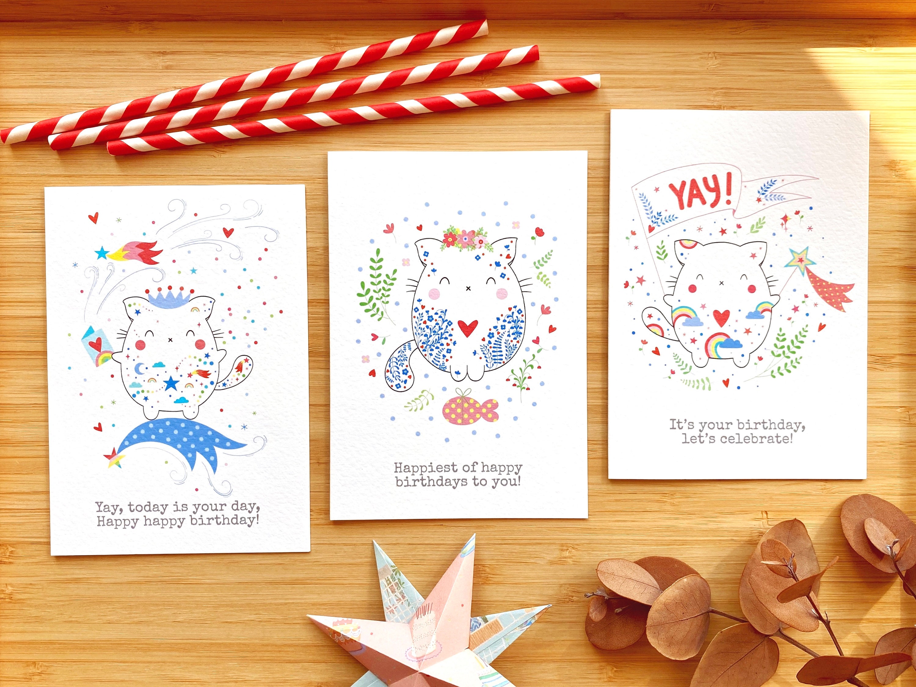 Cute Cat and Confetti Birthday Card. Yay, Today is Your Day, Happy ...