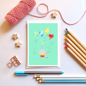 Party Cupcake and Balloons, Birthday Card, Anniversary Card. - Etsy