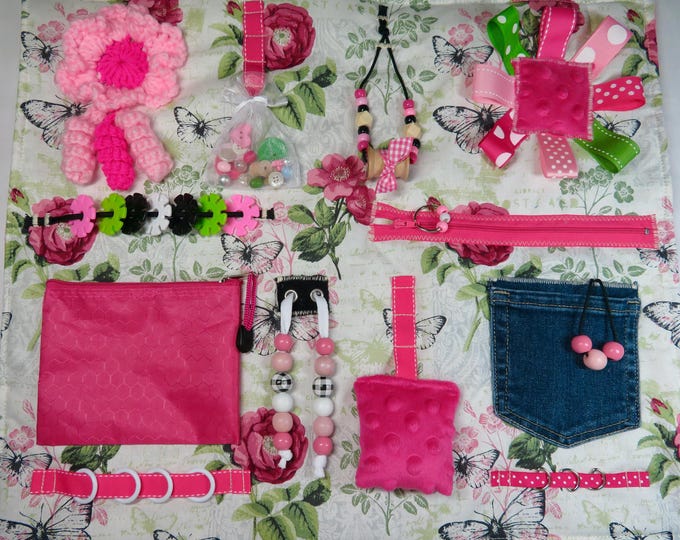 Pink Floral Garden Fidget, Sensory, Activity Quilt. Blanket, Mat for ...