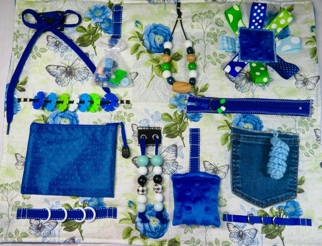 Blue Flower Garden Fidget Blanket: Sensory Activity Quilt for Dementia ...