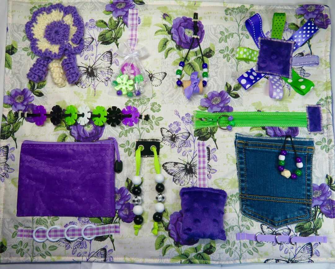 Purple Garden Fidget, Sensory, Activity Quilt. Blanket, Mat for ...
