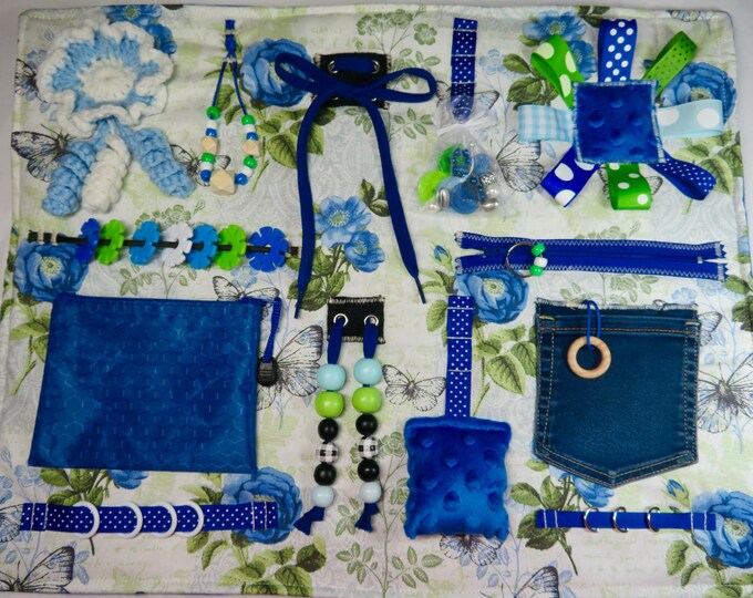 Blue Flower Garden Fidget, Sensory, Activity Quilt. Blanket, Mat for ...