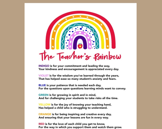 Teacher Rainbow Poem, Teacher Appreciation Gift Sign Printable, Teacher ...