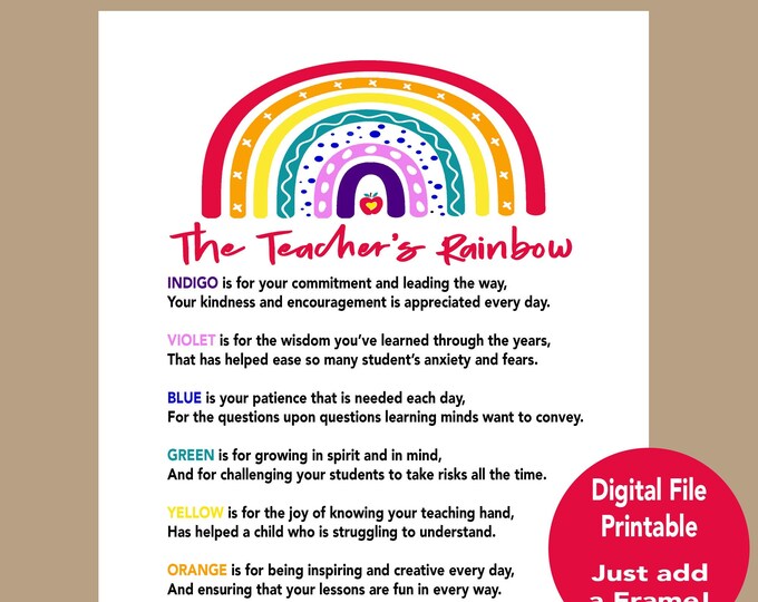 Teacher Rainbow Poem Elementary Teacher Appreciation - Etsy