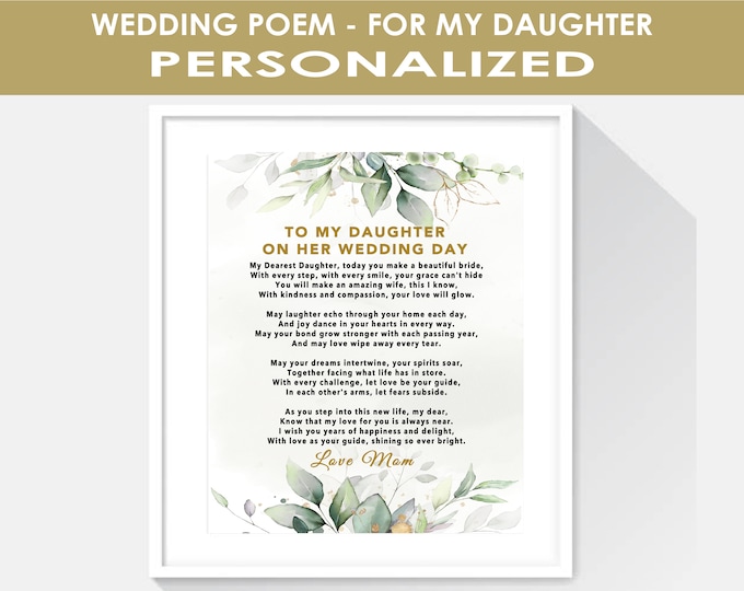 Wedding Poem for My Daughter, Poem for Bride, Personalized Wedding Poem ...